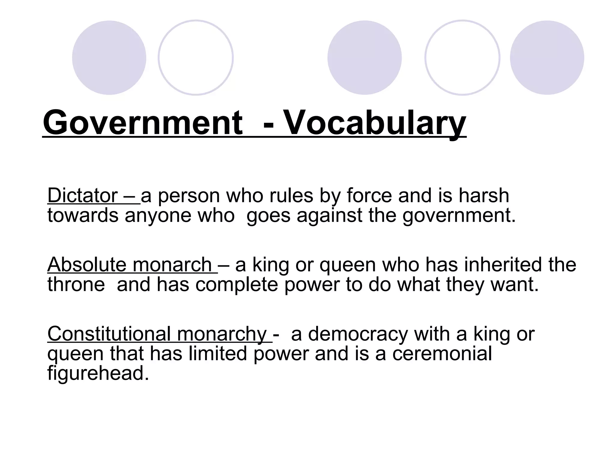 Government - Vocabulary words . | PPT