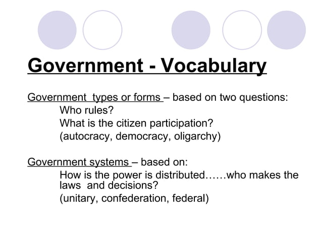 Government - Vocabulary words . | PPT