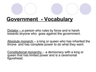 Government - Vocabulary words . | PPT