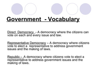Government - Vocabulary words . | PPT