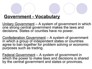 Government - Vocabulary words . | PPT