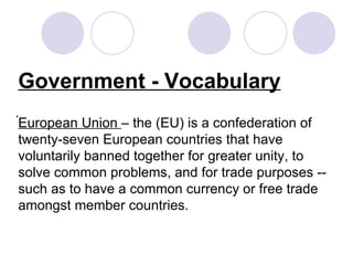 Government - Vocabulary words . | PPT