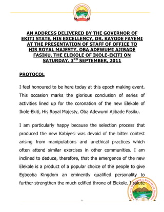 Governor fayemi's address at the presentation of staff of office to his ...