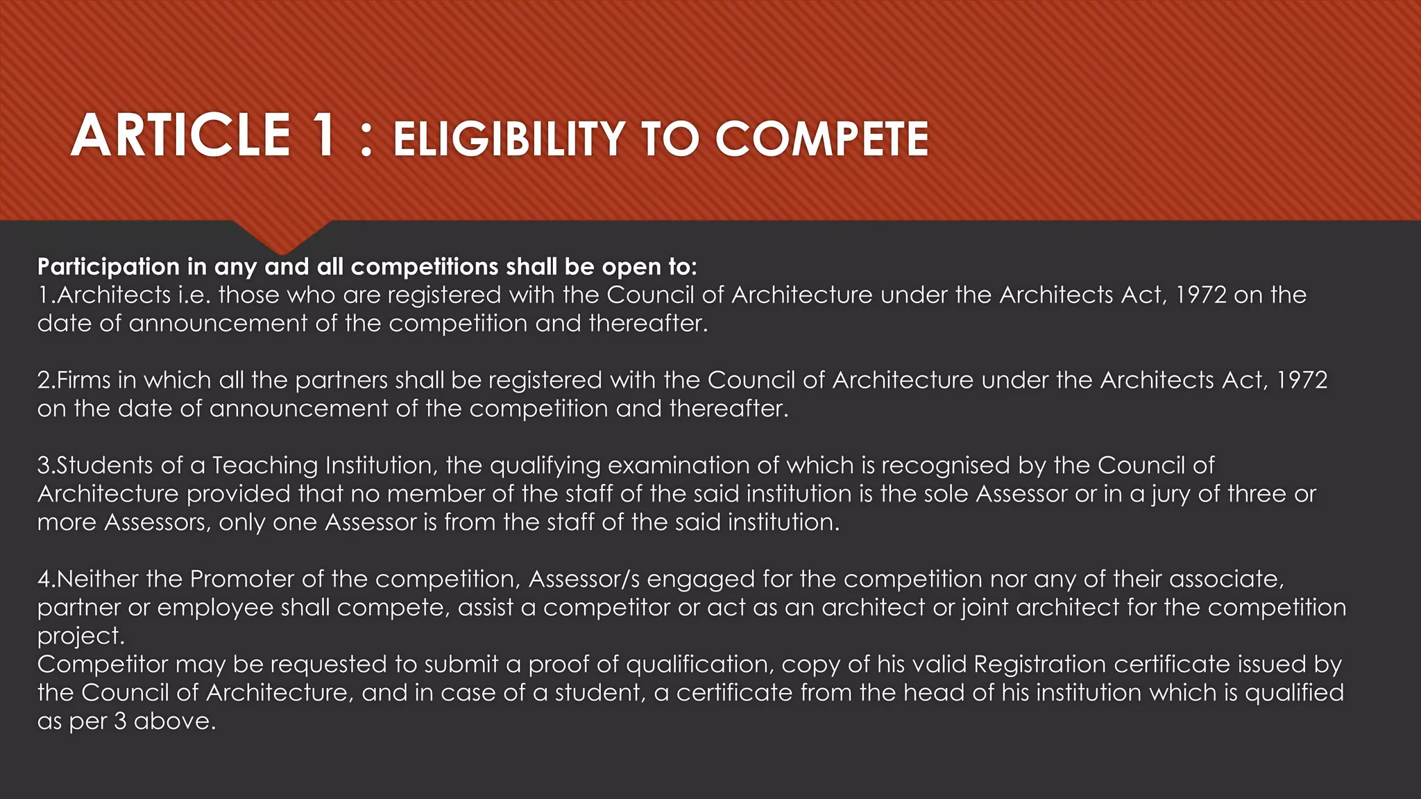 Council of Architecture | Architecture Design Competition Guidelines | PDF