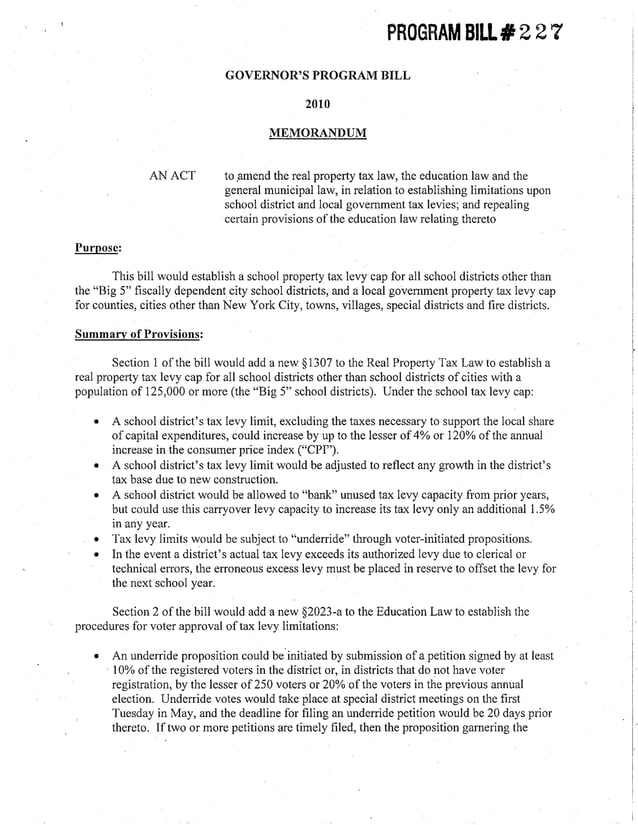 Governor's Program Bill: Property Tax | PDF