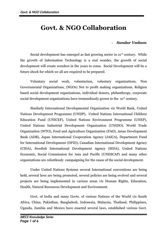 Govt & Ngo Collaboration | DOC | Non-Profit Organizations | Industries