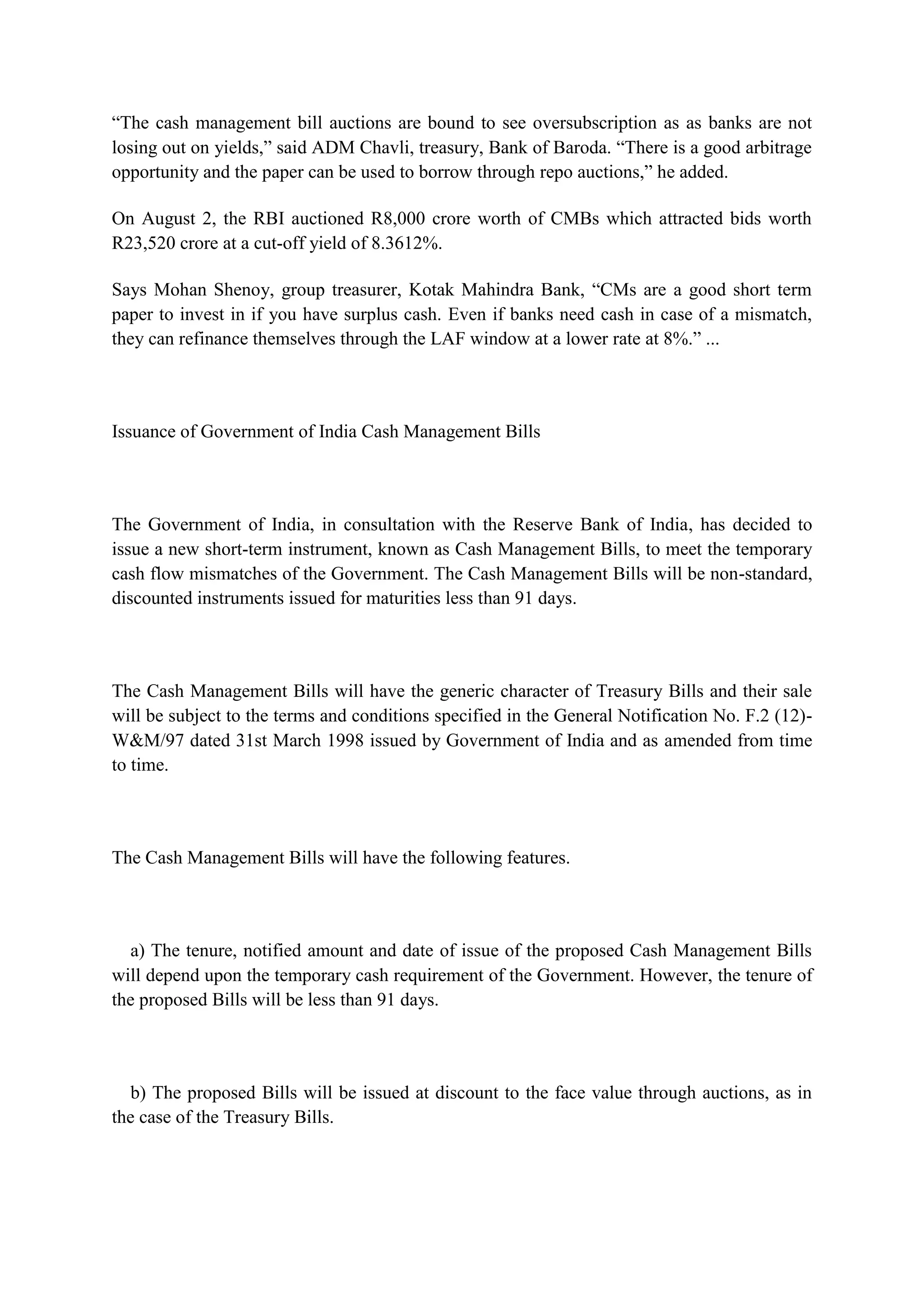 Govt introduces cash management bills | PDF