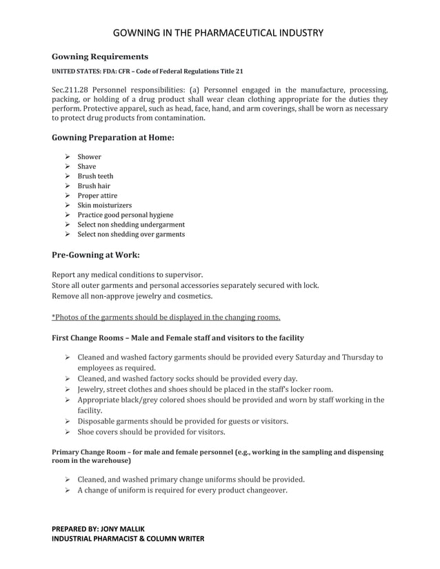 Gowning in the pharmaceutical industry | PDF | Women\'s Clothing ...