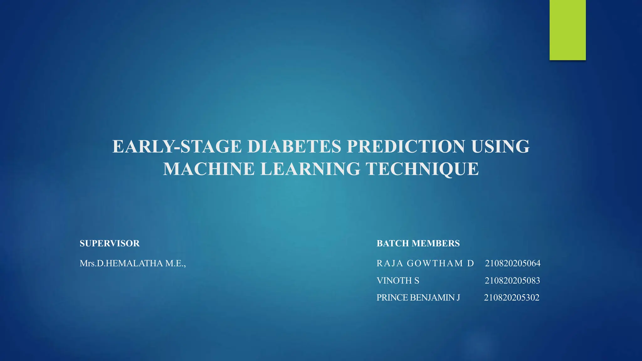 Early stage of diabetics prediction using machine learnin | PPTX ...
