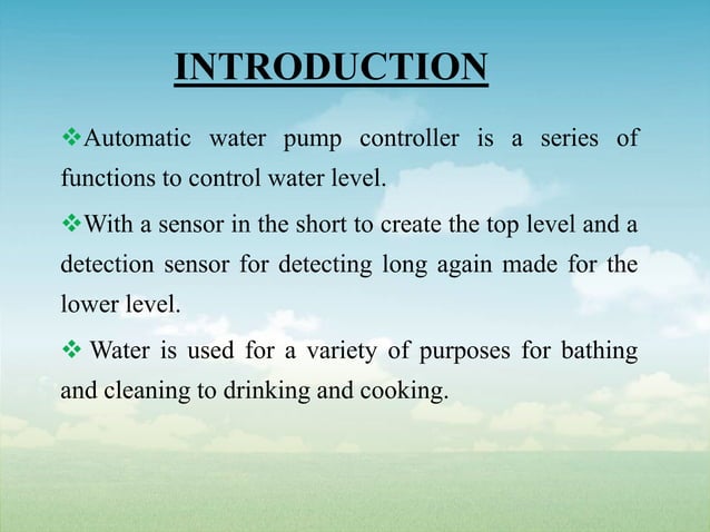 WATER LEVEL AUTOMATIC PUMP CONTROLLER | PPTX | Technology & Computing