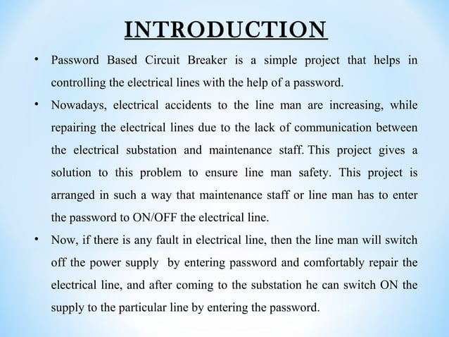 PASSWORD BASED ON/OFF CKT BREAKER | PPT