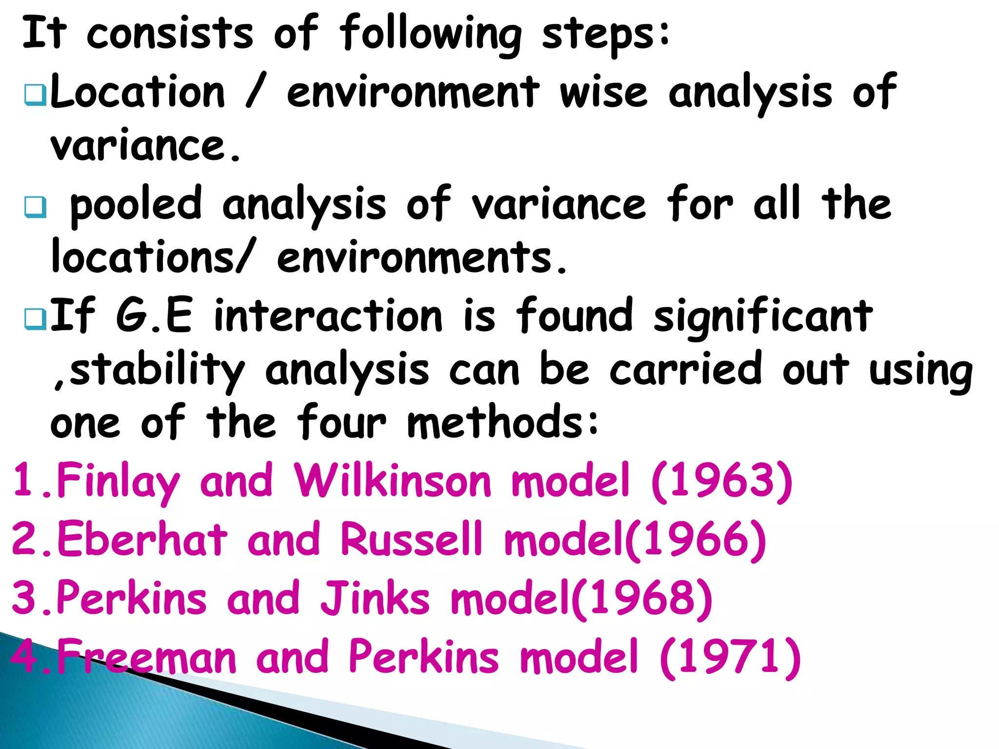 Stability analysis and G*E interactions in plants | PPTX