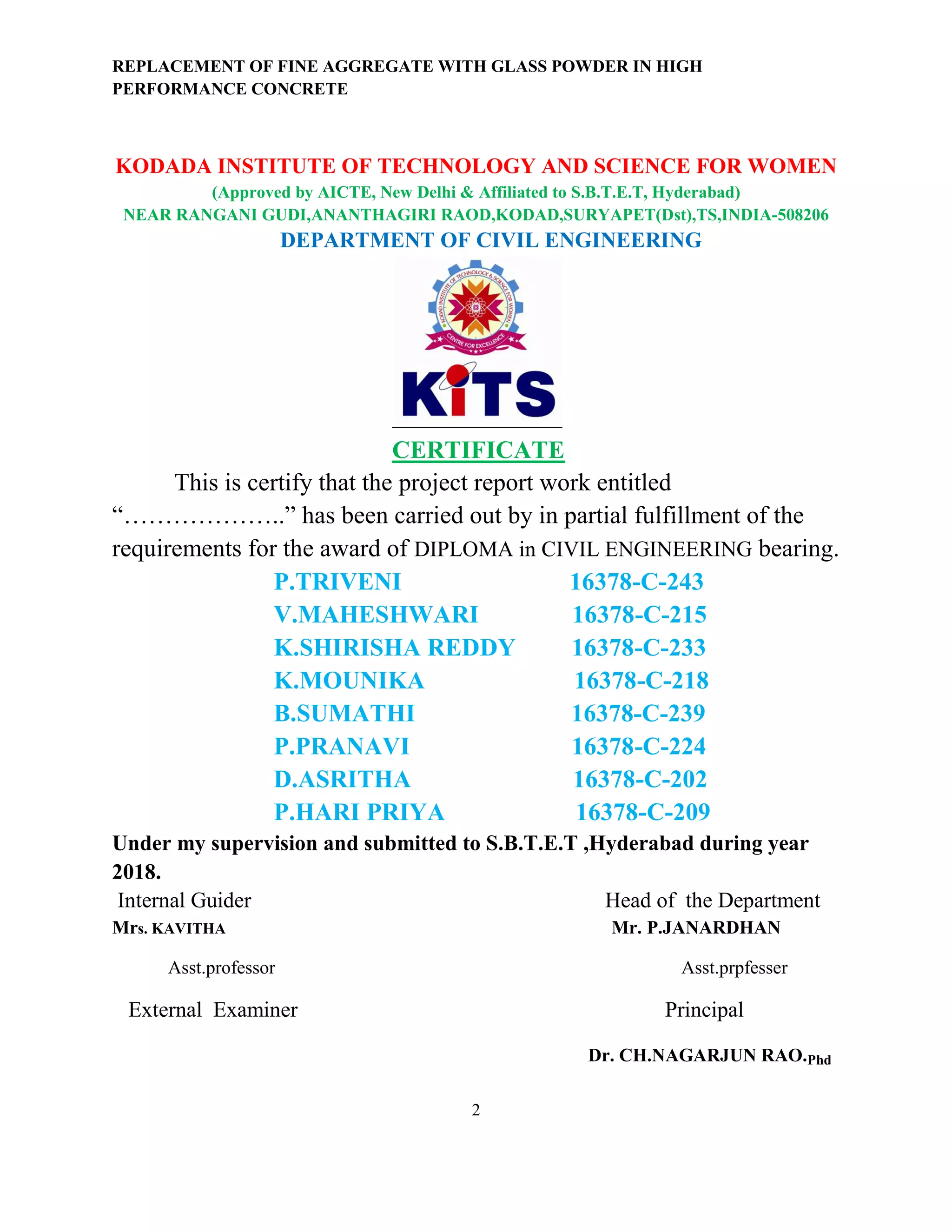 REPLACEMENT OF FINE AGGREGATE WITH GLASS POWDER IN HIGH PERFORMANCE ...