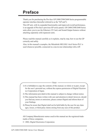 Proface GP2400, GP2500, GP2501, GP2600 manual | PDF