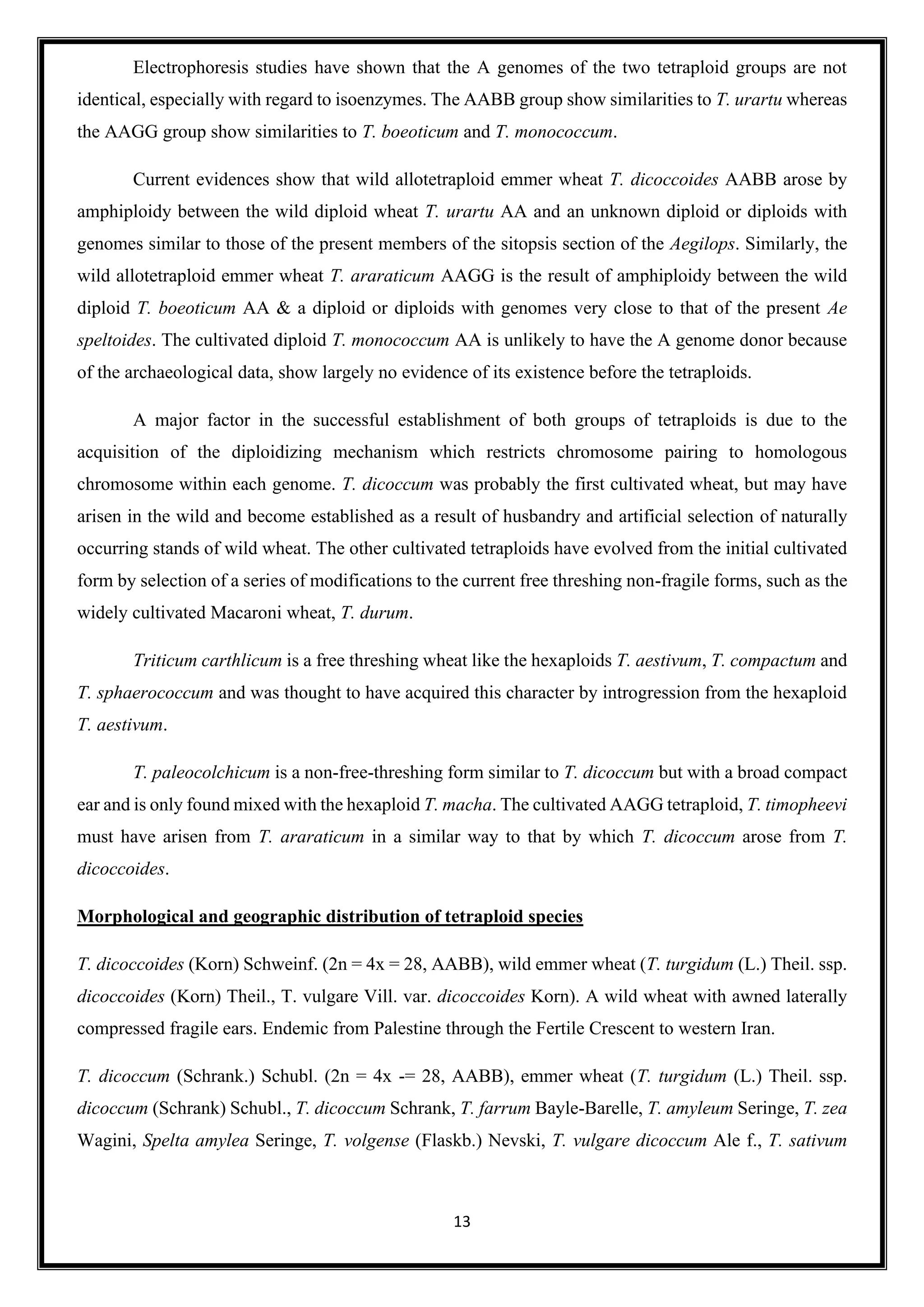 Wheat-Centre of origin, evolution and diploidization | PDF | Gardening ...