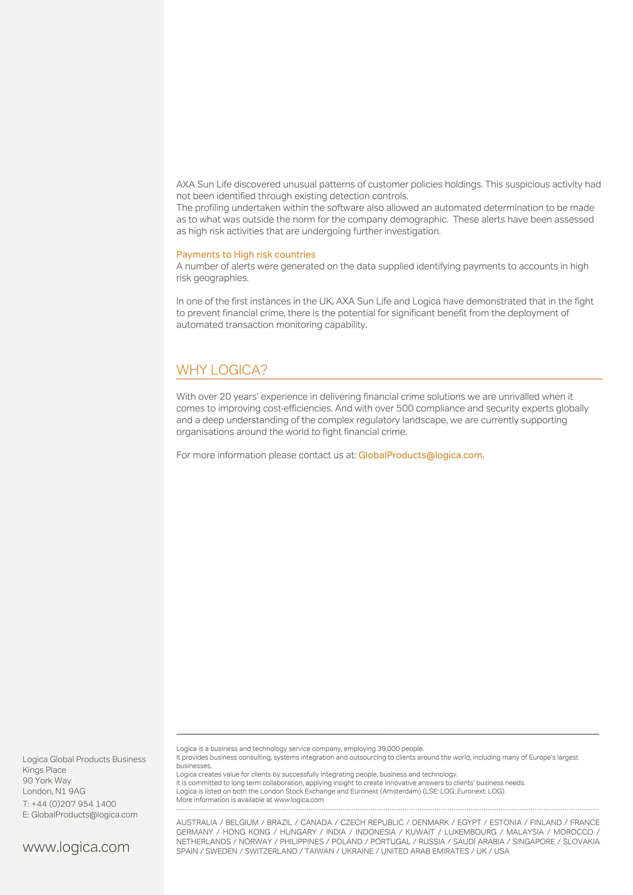 Case study on AXA Sun Life - Anti Money Laundering | PDF