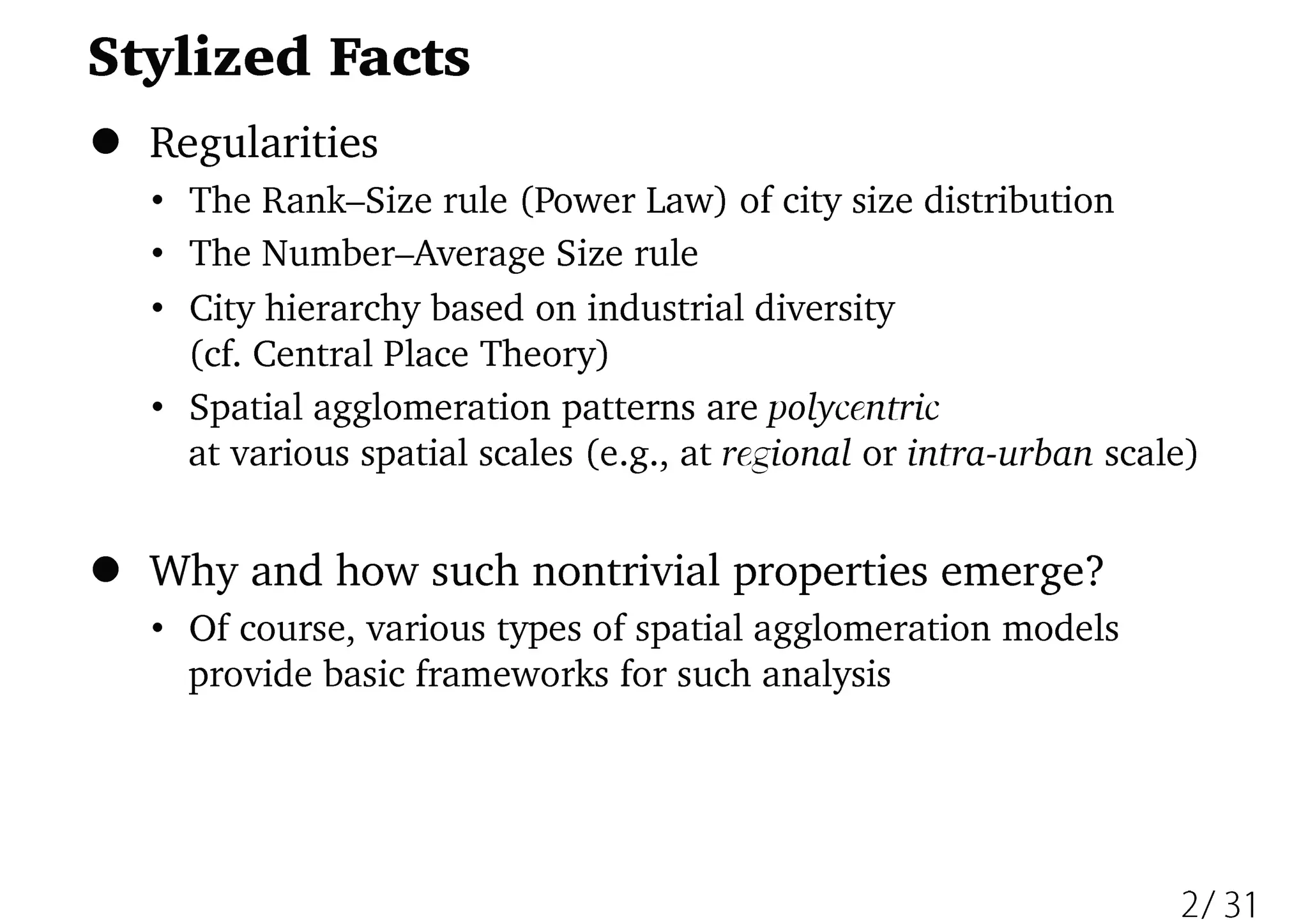 Monocentric and Polycentric Patterns in Spatial Models of Agglomeration ...