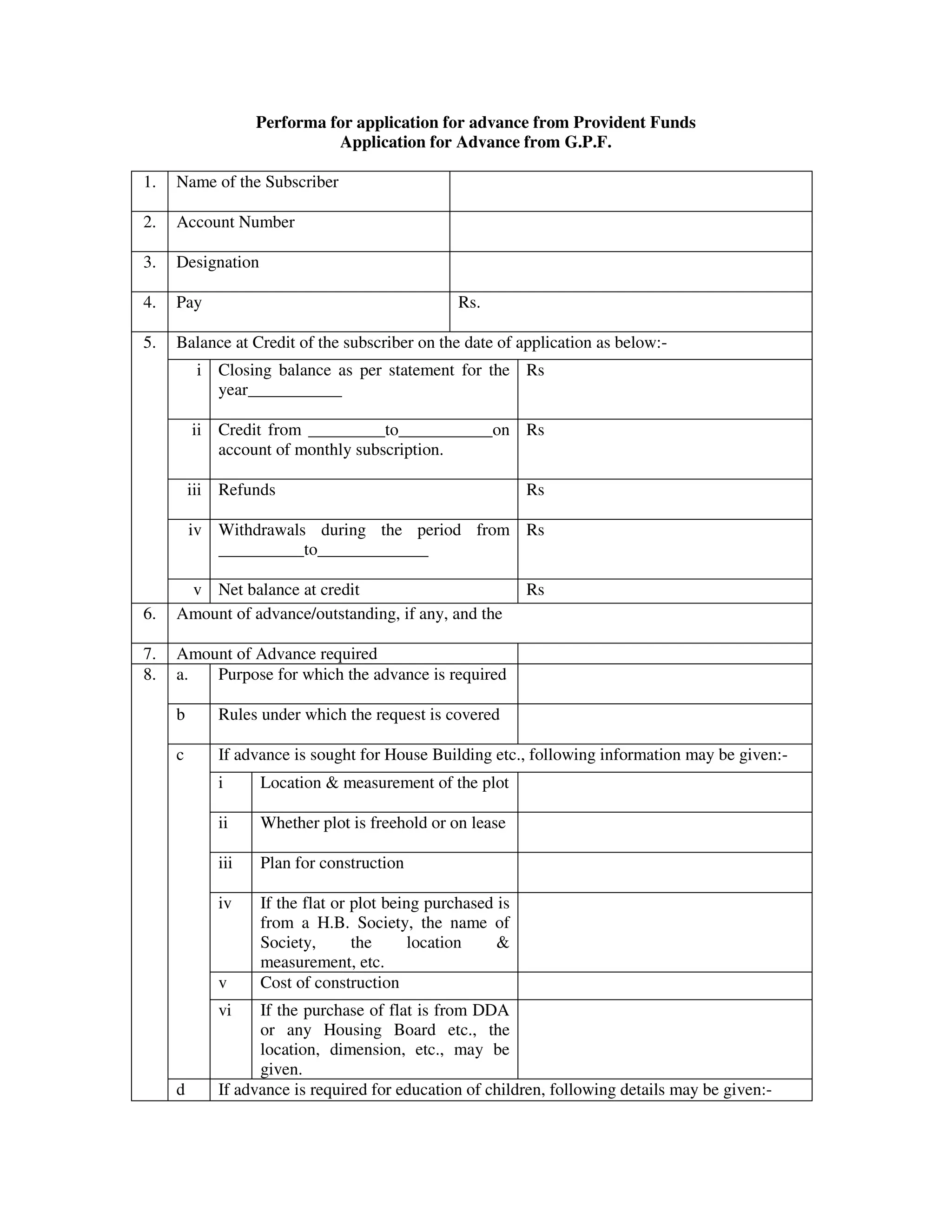 Gpf advance, withdrawal & final payment form | PDF