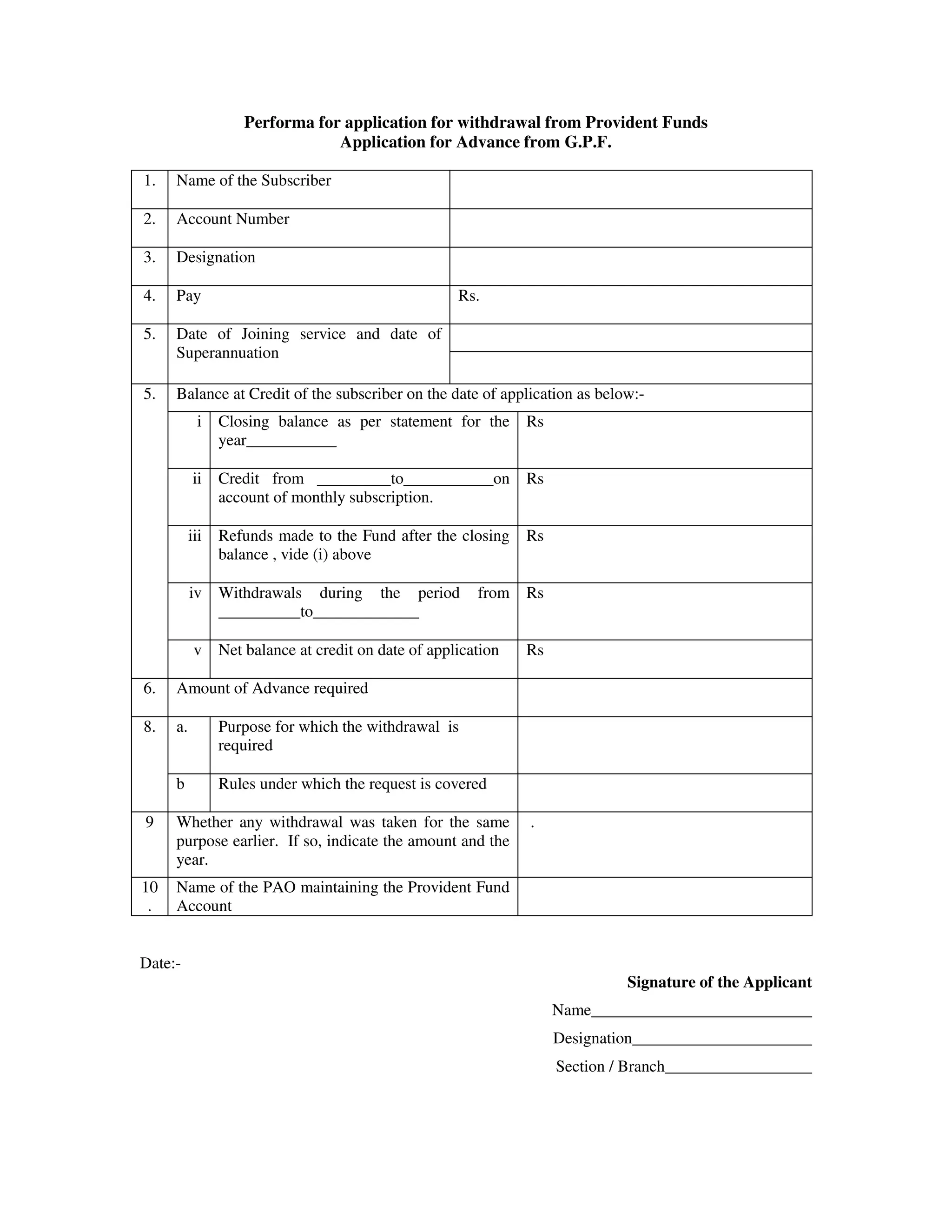 Gpf advance, withdrawal & final payment form | PDF