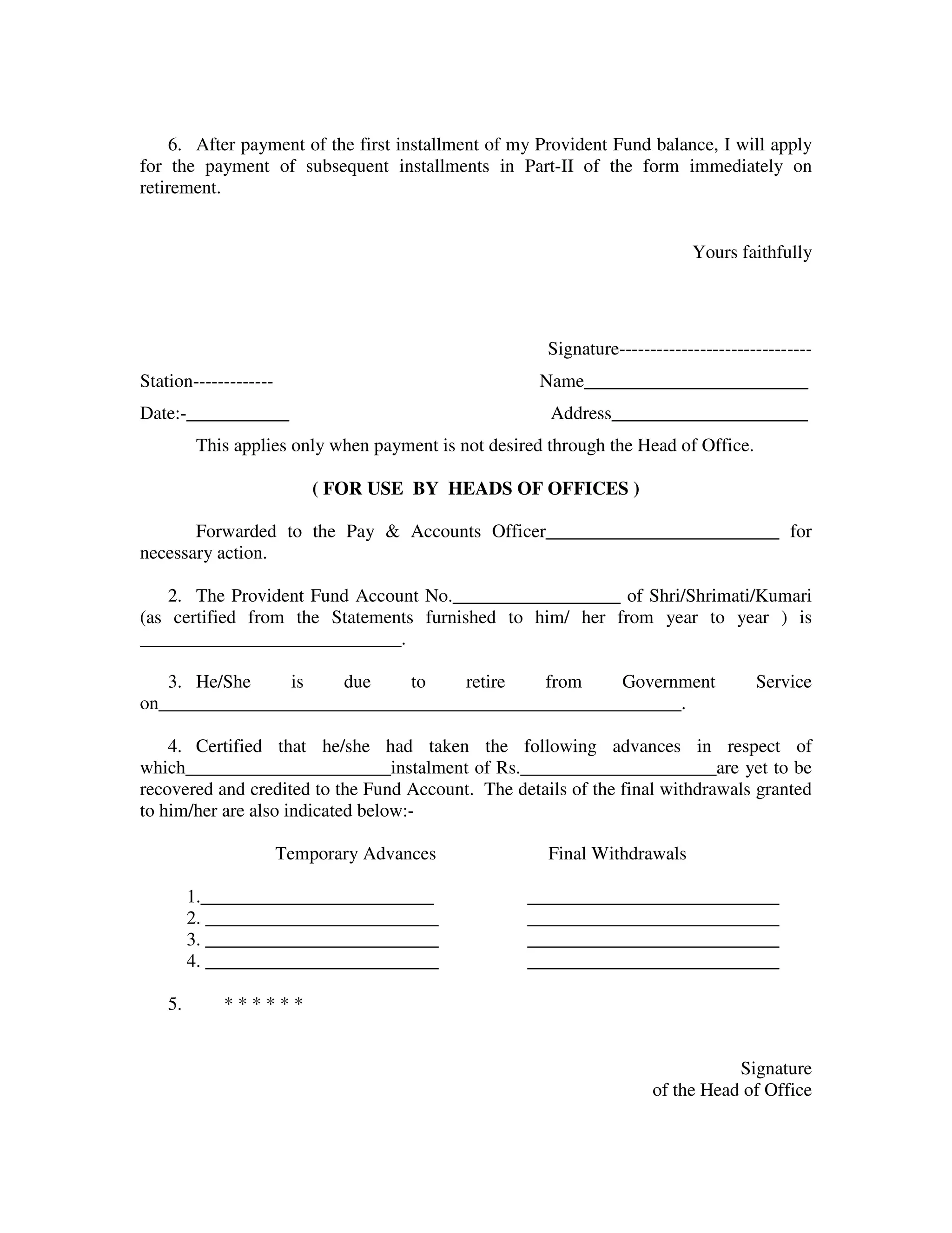 Gpf advance, withdrawal & final payment form | PDF