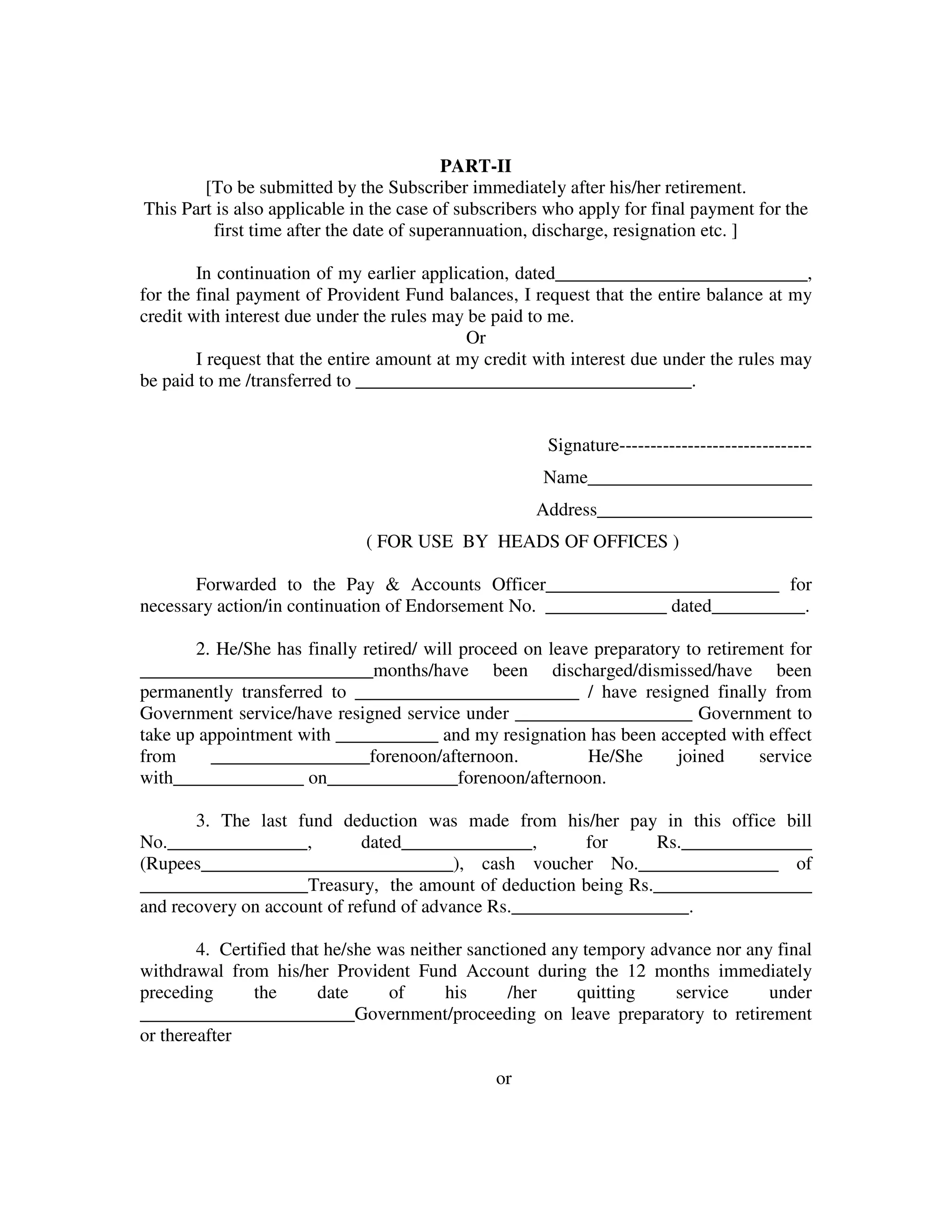 Gpf advance, withdrawal & final payment form | PDF