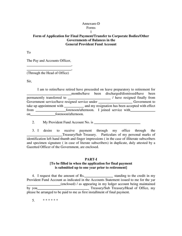 Gpf advance, withdrawal & final payment form | PDF