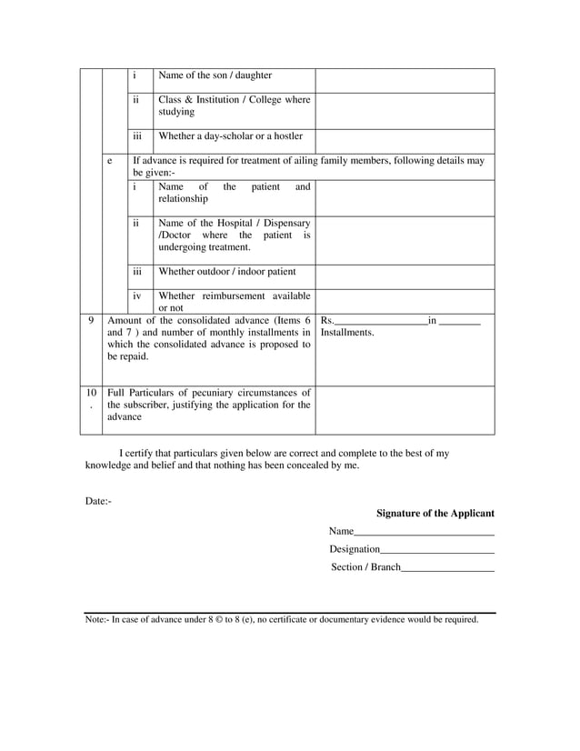 Gpf advance, withdrawal & final payment form