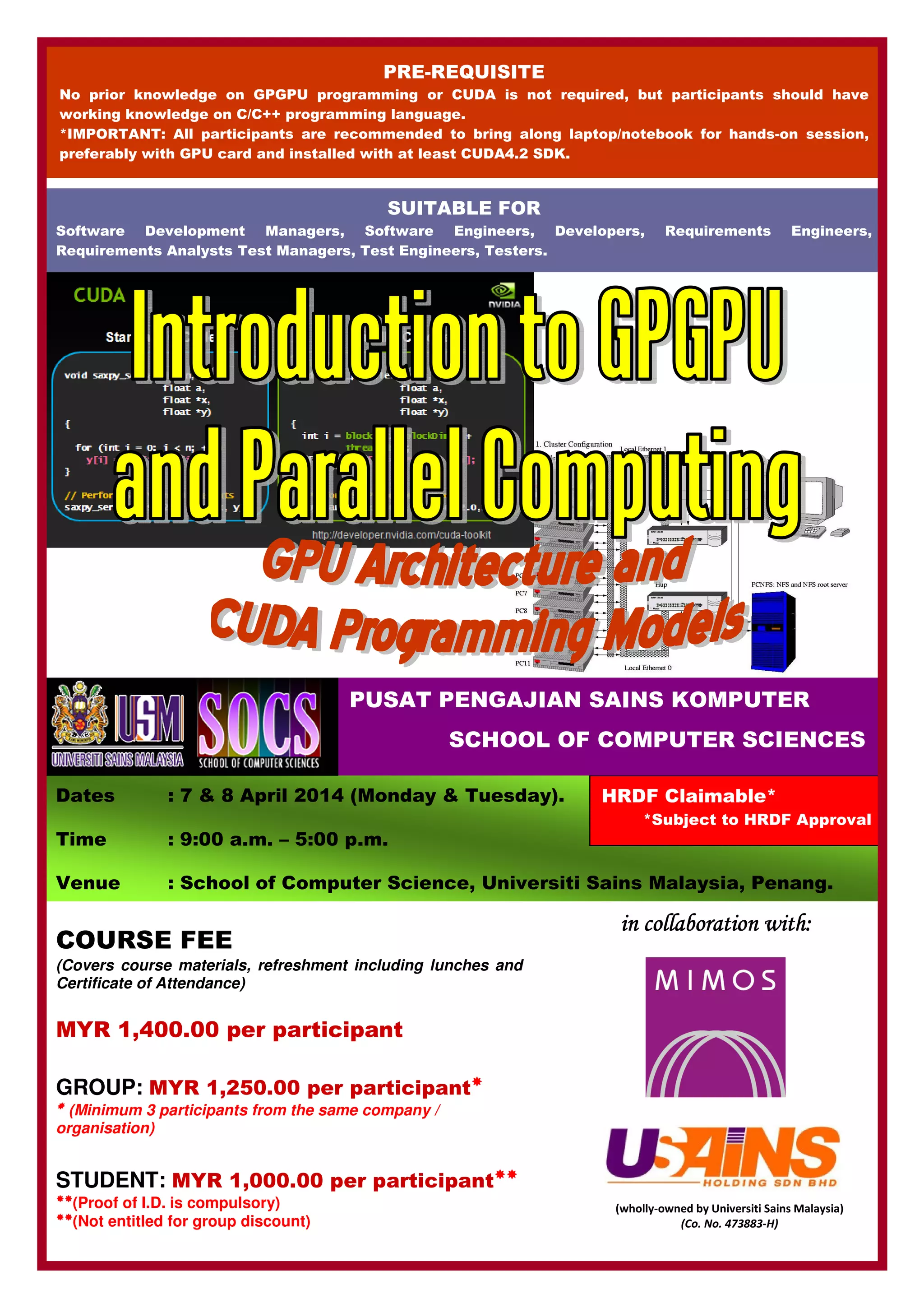 INTRODUCTION TO GPGPU AND PARALLEL COMPUTING (GPU ARCHITECTURE AND CUDA PROGRAMMING MODELS) | PDF