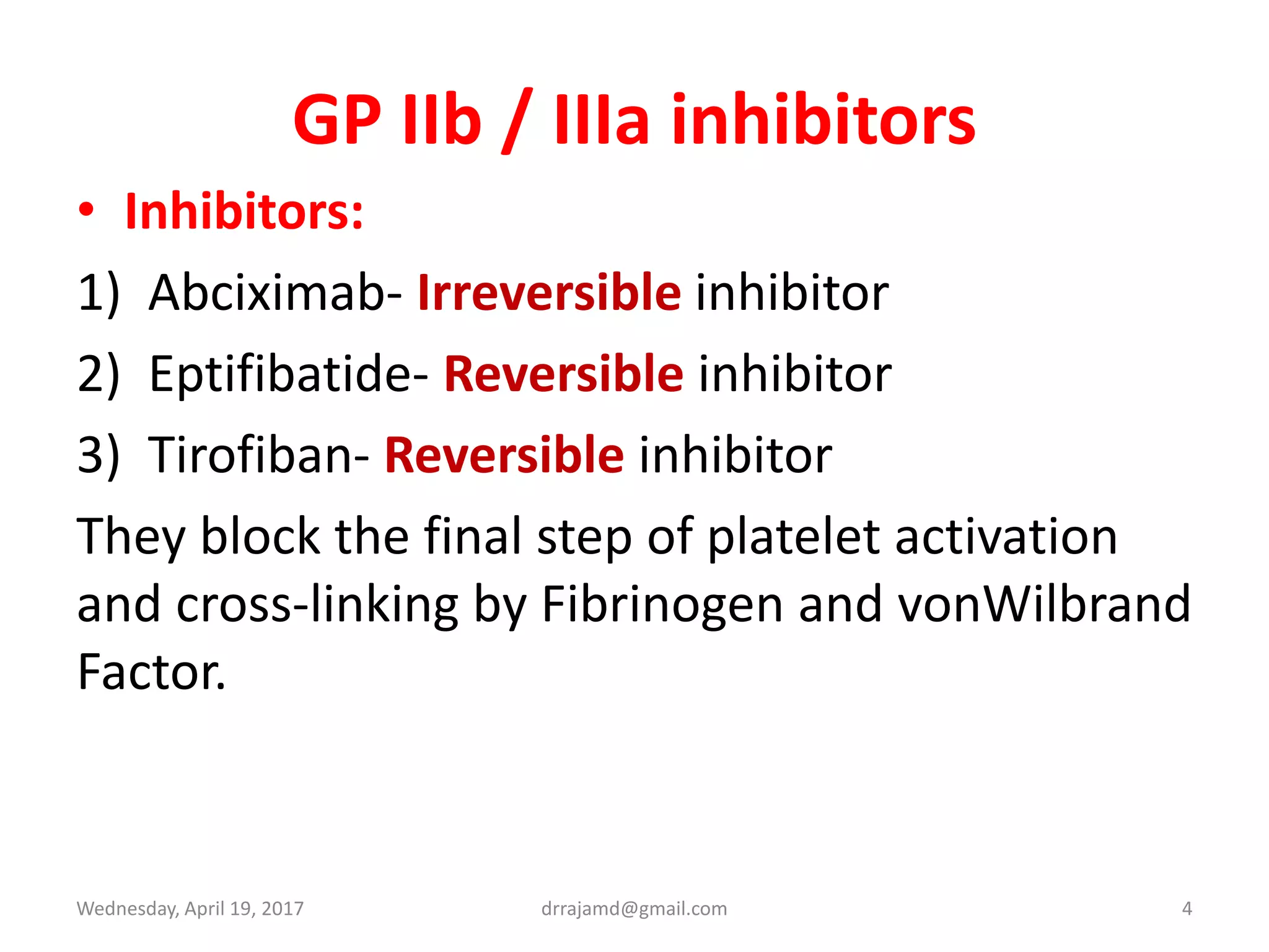 Glycoprotein IIb/ IIIa inhibitors | PPTX
