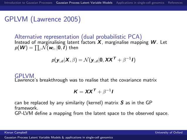 Gaussian Process Latent Variable Models & applications in single-cell genomics | PDF