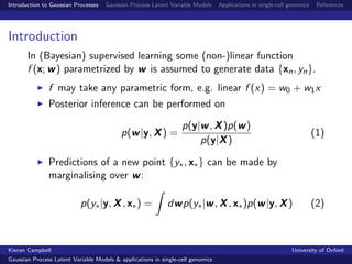 Gaussian Process Latent Variable Models & applications in single-cell genomics | PDF