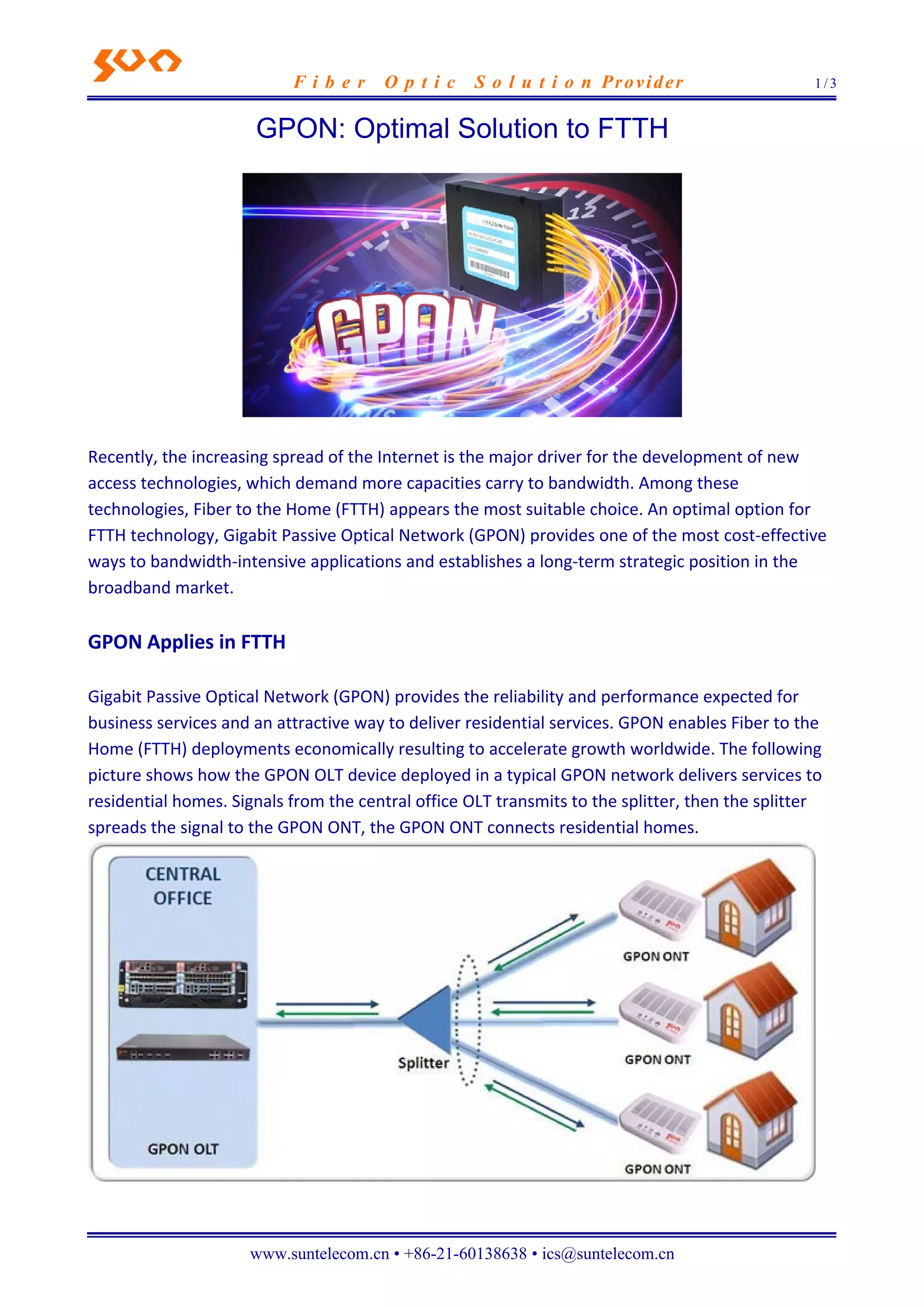 GPON: Optimal Solution to FTTH | PDF