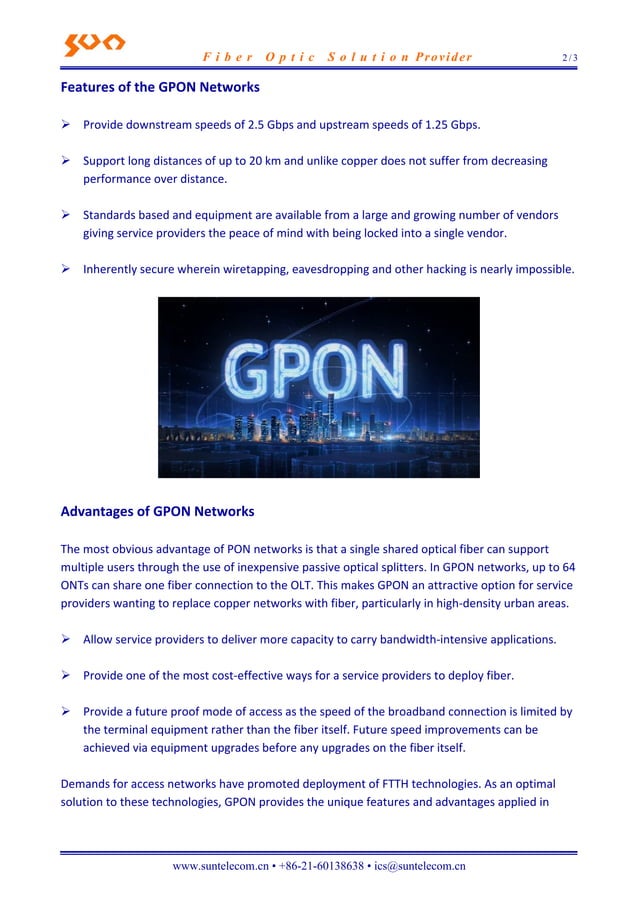 GPON: Optimal Solution to FTTH | PDF