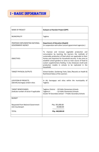 Gulayaan sa Paaralan Project [GPP] - Project Proposal for FY 2014 | DOC