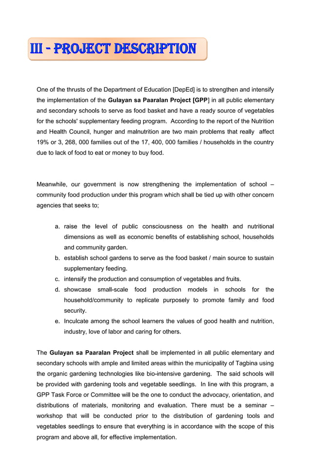 Gulayaan sa Paaralan Project [GPP] - Project Proposal for FY 2014 | DOC