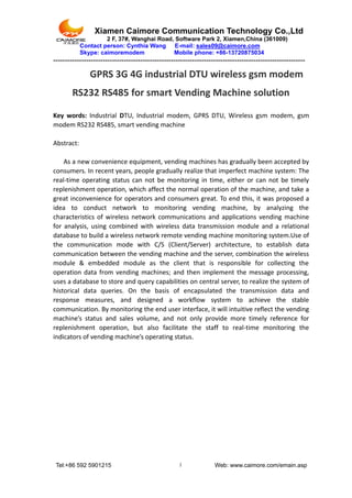 Gprs 3 g 4g industrial dtu wireless gsm modem rs232 rs485 for smart vending machine solution | PDF