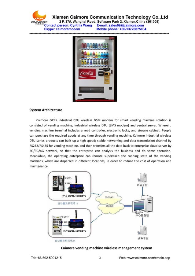 Gprs 3 g 4g industrial dtu wireless gsm modem rs232 rs485 for smart vending machine solution | PDF