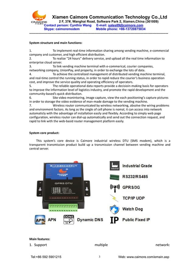 Gprs 3 g 4g industrial dtu wireless gsm modem rs232 rs485 for smart vending machine solution | PDF