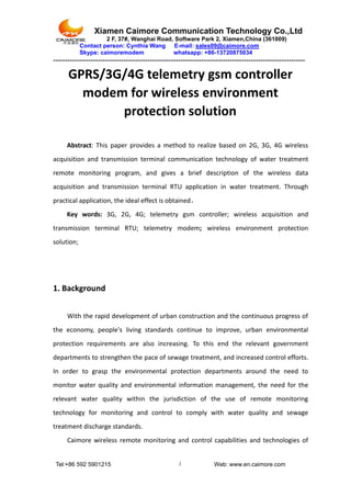 Gprs 3 g 4g telemetry gsm controller modem for wireless environment protection solution | PDF