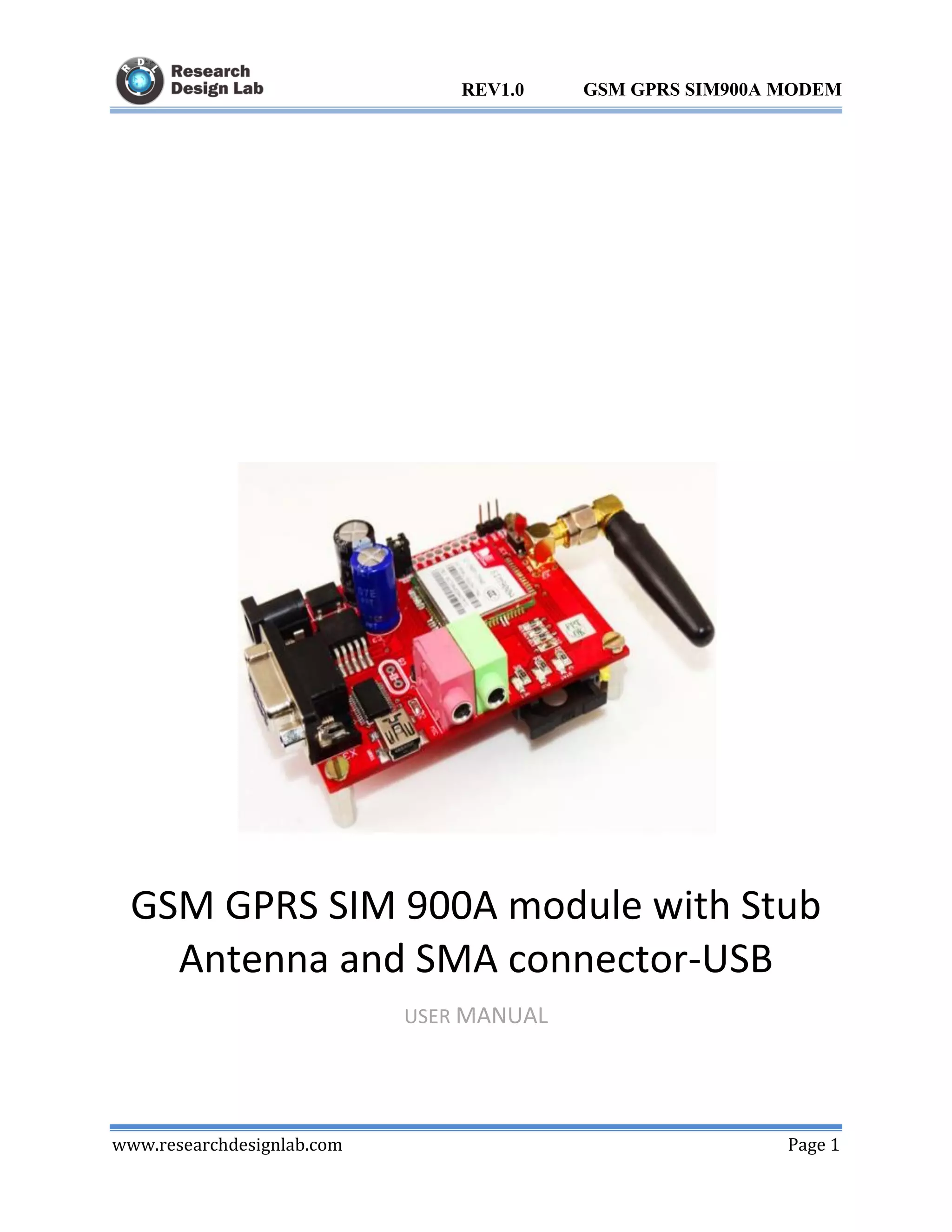 GSM GPRS sim900 a modem with stub antenna and sma connector-USB | PDF