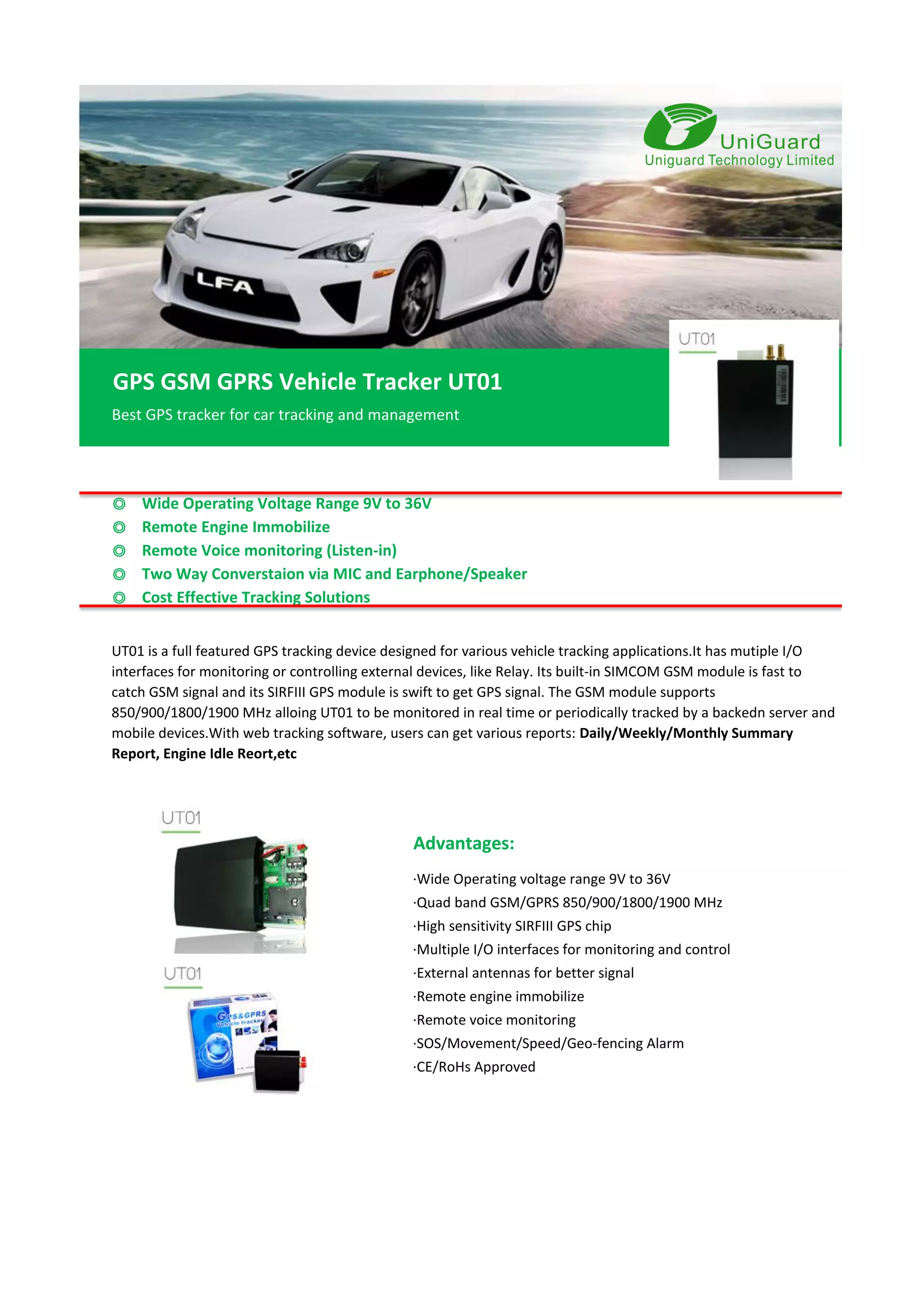 GPS GSM GPRS Car Tracker UT01 | PDF