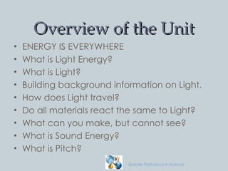 Light and Sound Unit Overview - Grade 3 | PPT
