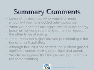 Light and Sound Unit Overview - Grade 3 | PPT