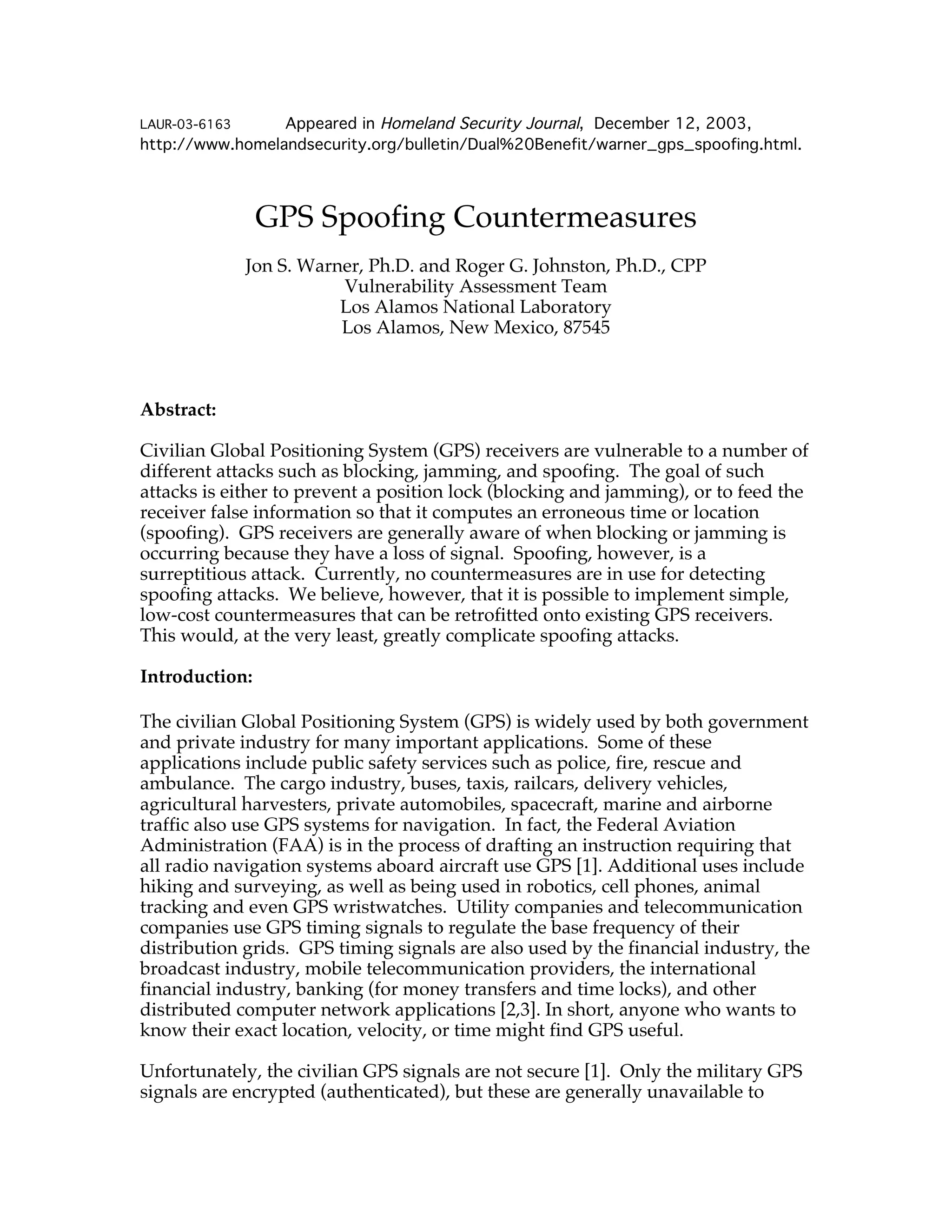 Countermeasures To Gps Spoofing Pdf