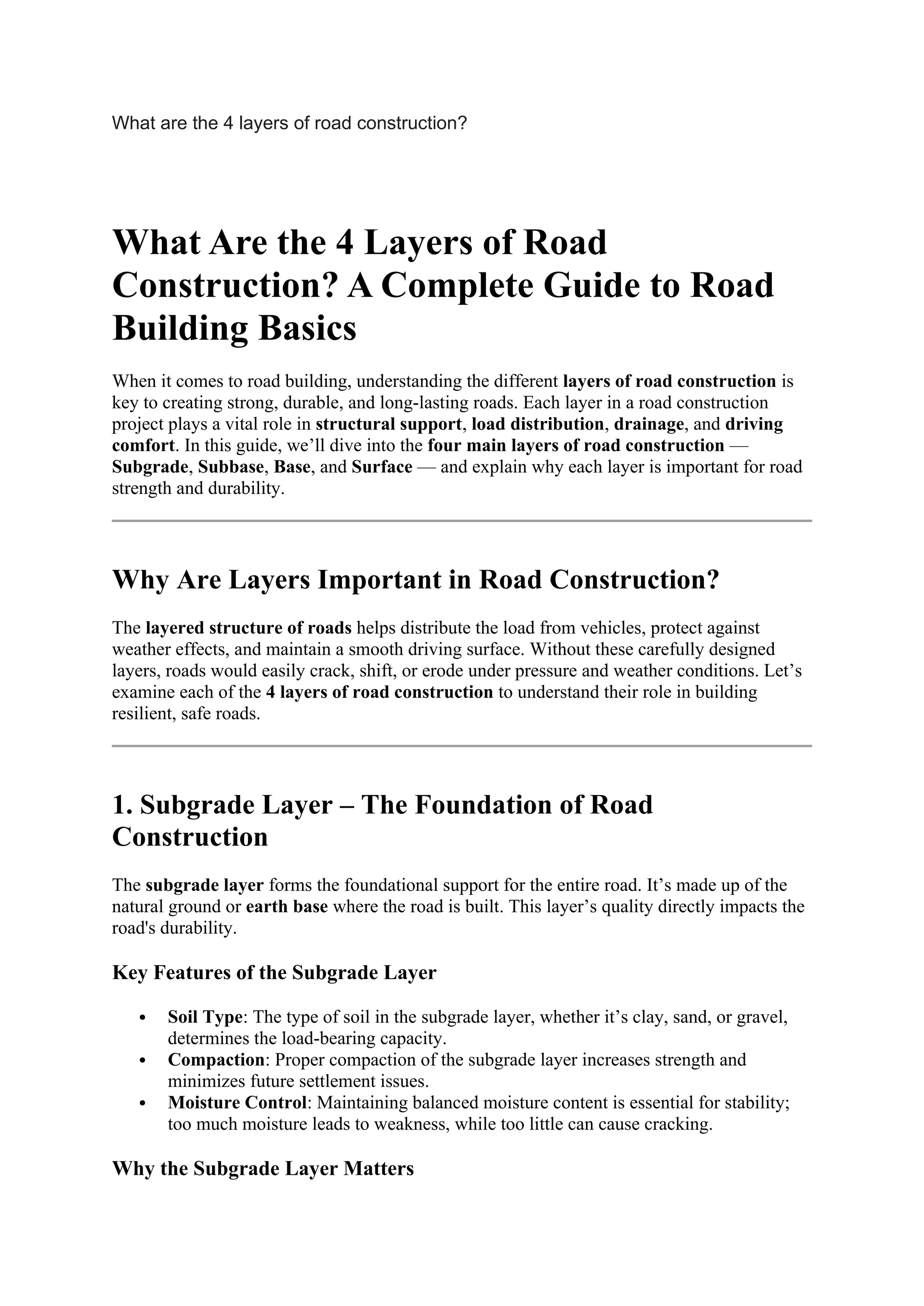 What are the 4 layers of road construction? | DOCX