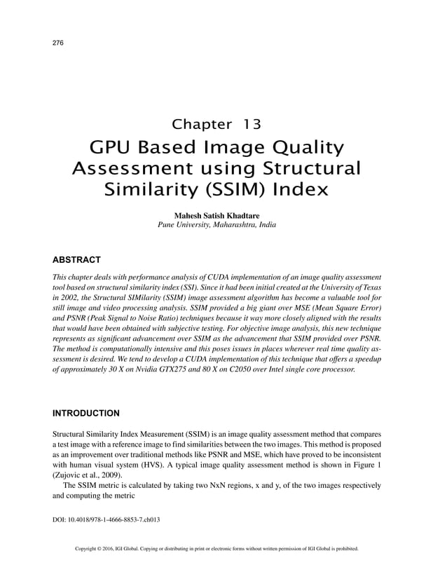 Gpu based-image-quality-assessment-using-structural-similarity-(ssim)-index | PDF