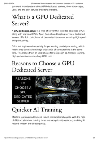 GPU Dedicated Server Harnessing High-Performance Computing (HPC) | PDF