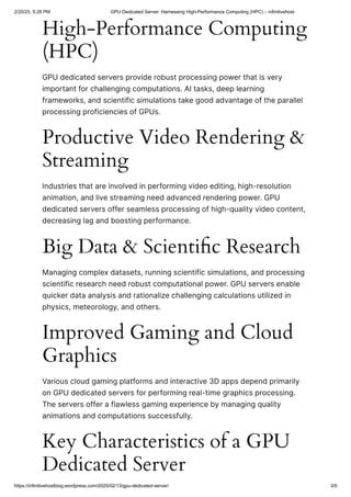 GPU Dedicated Server Harnessing High-Performance Computing (HPC) | PDF