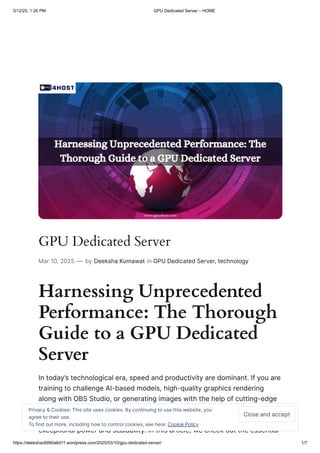Harnessing Unprecedented Performance: The Thorough Guide to a GPU Dedicated Server | PDF
