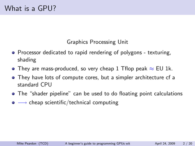 A beginner’s guide to programming GPUs with CUDA | PPT